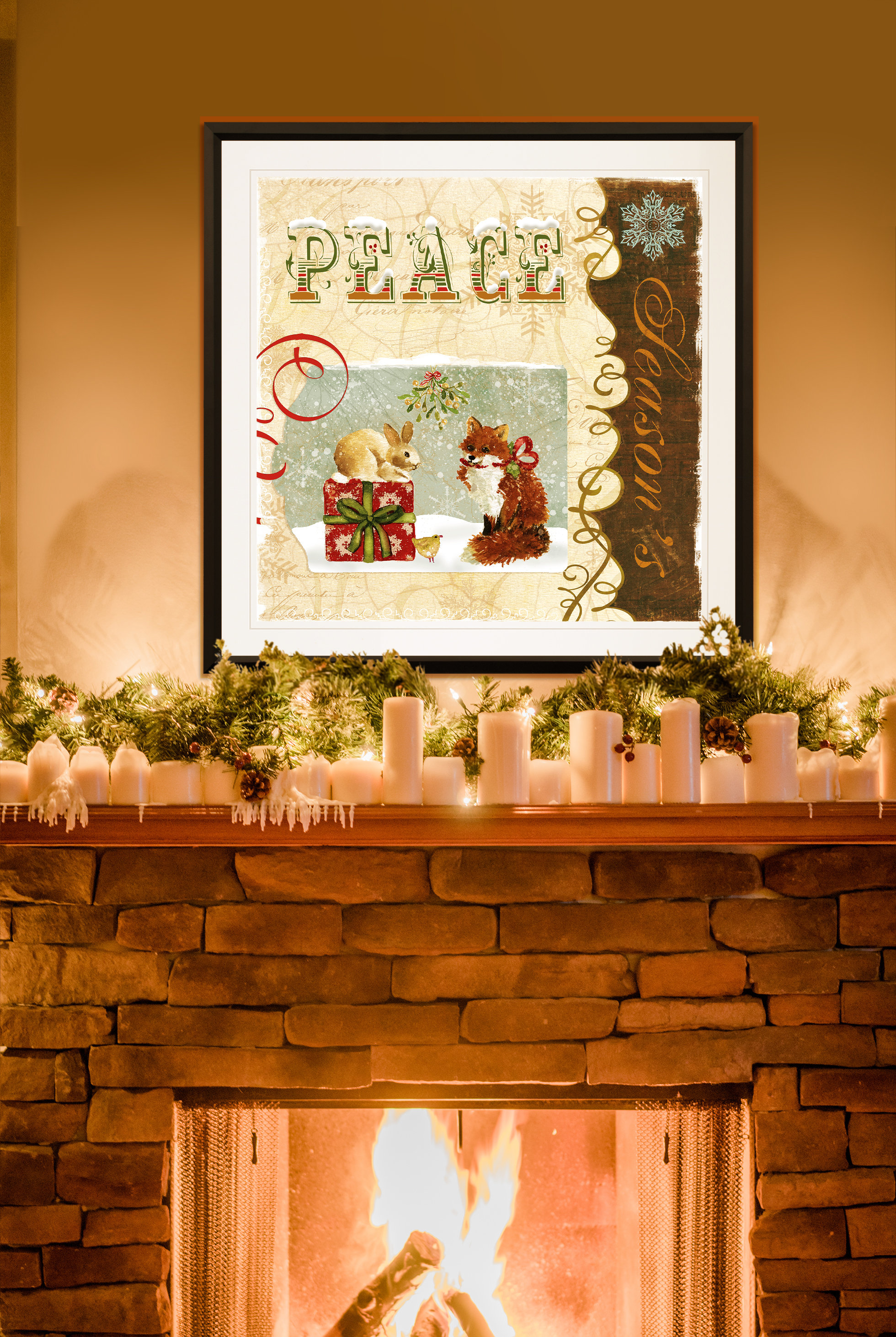 The Holiday Aisle® 'Vintage Tag Fox Rabbit' Graphic Art Print | Wayfair