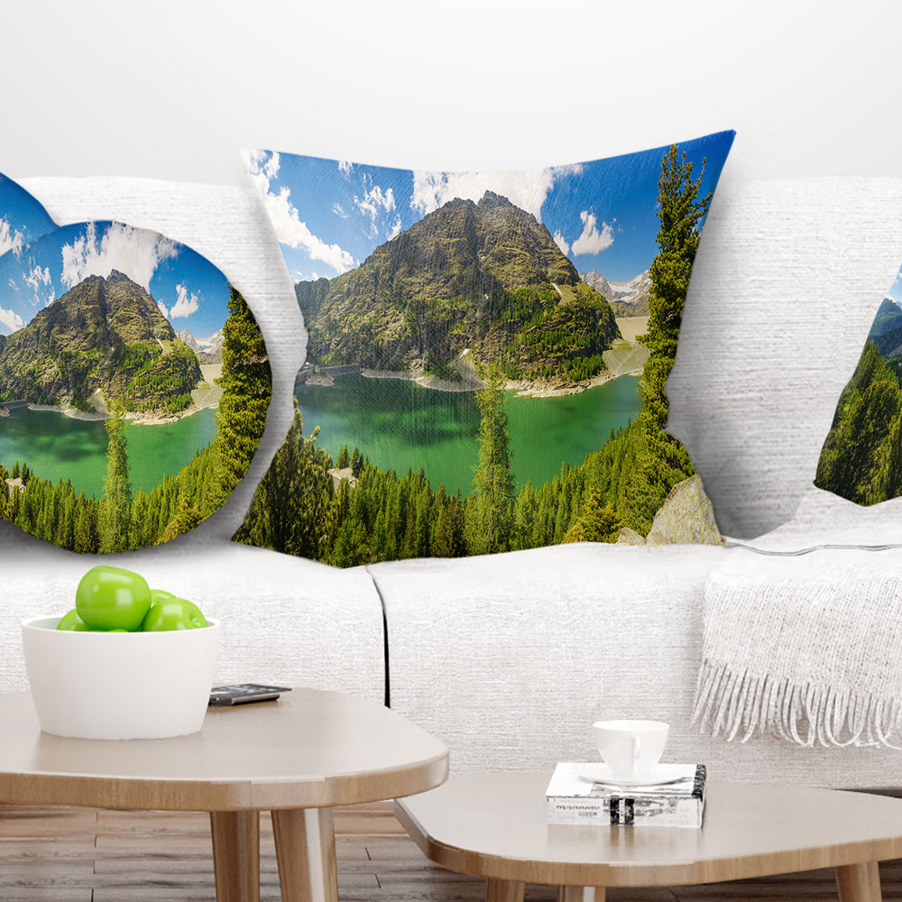 Design Art Greeny Alpine Reservoir - Landscape Printed Pillow | Wayfair