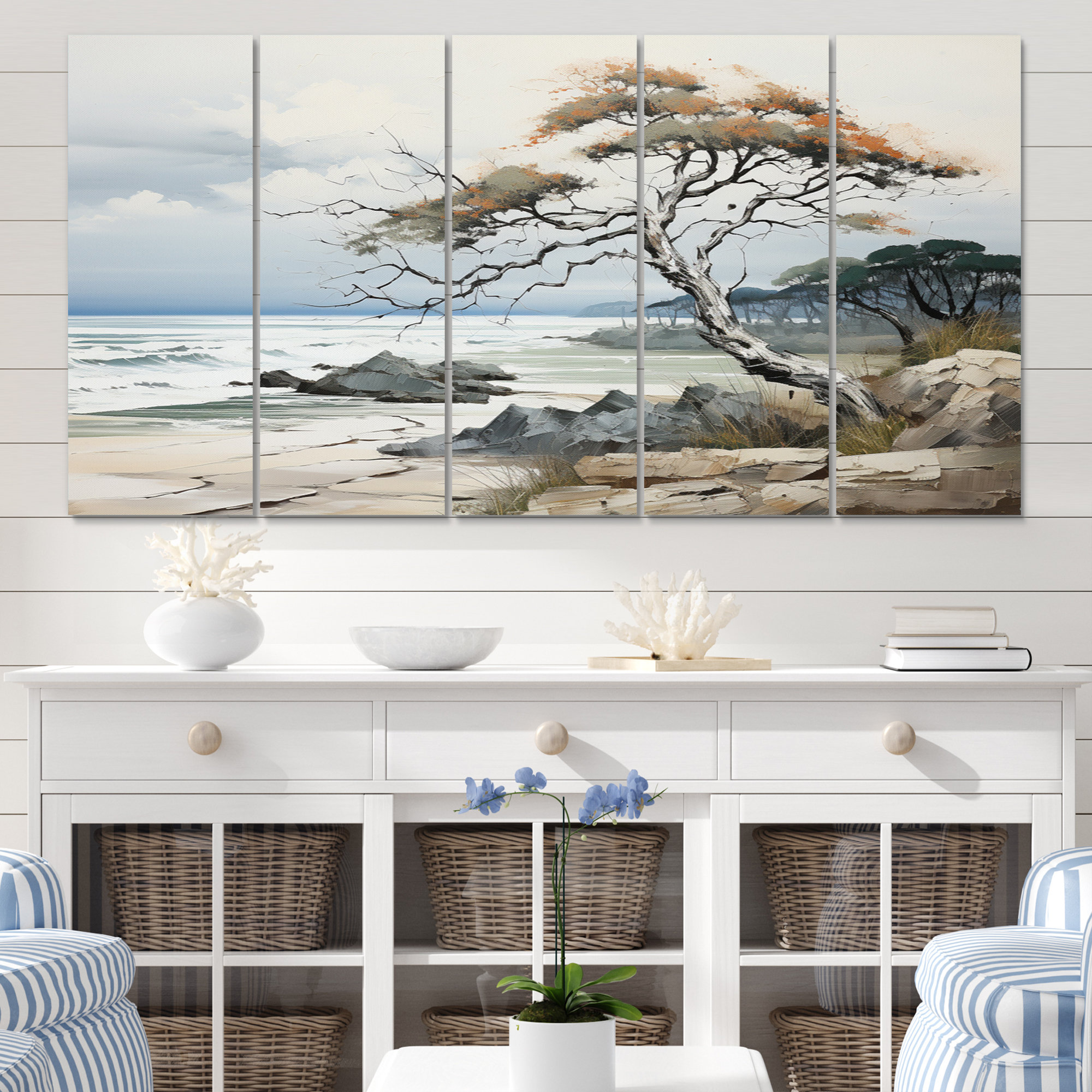 Design Art Coastal Tropical Windswept - Beach & Ocean Canvas Art Print ...