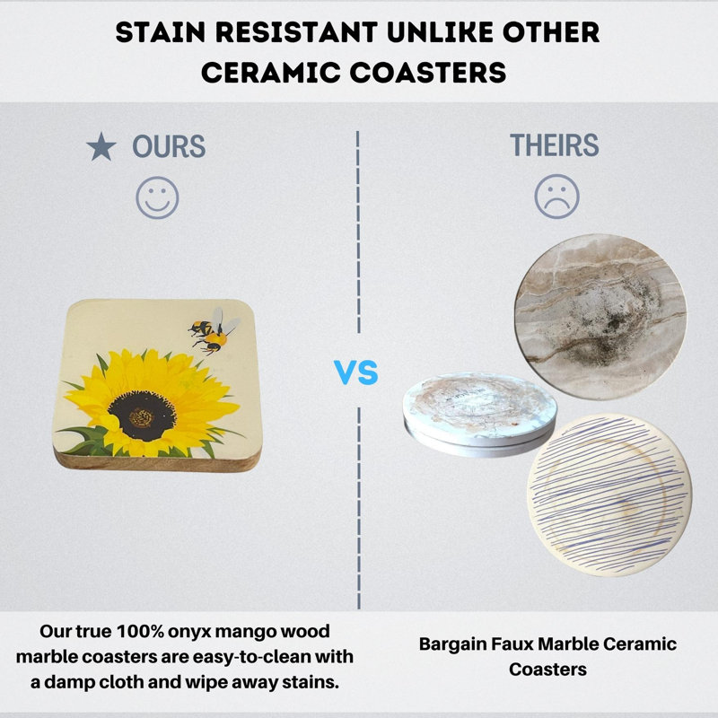 Lexi Home Mango Wood 4 x 4 Sunflower Bee Coasters | Wayfair