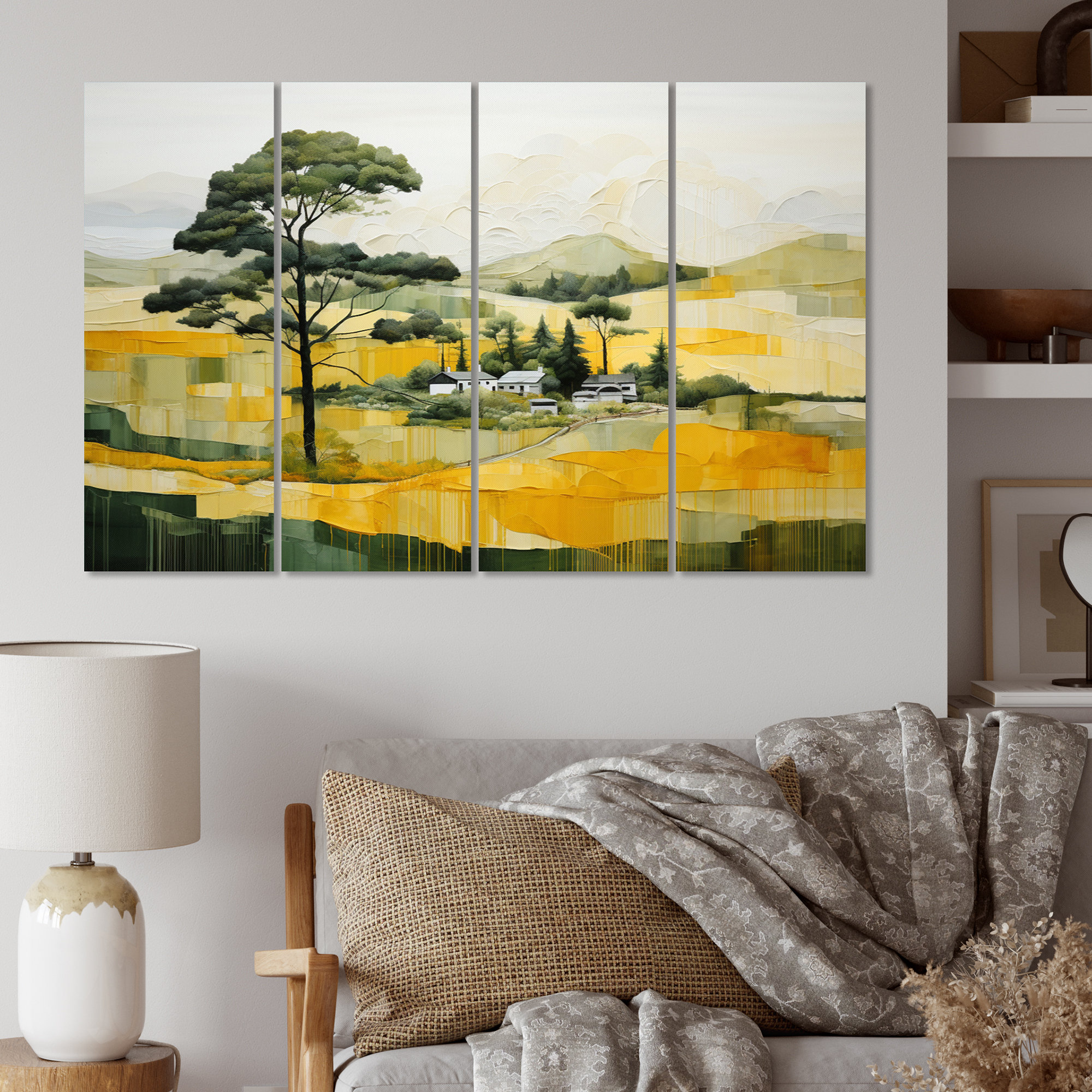 Design Art Yellow And Green Pastoral Bold Landscape III - Modern Wall ...