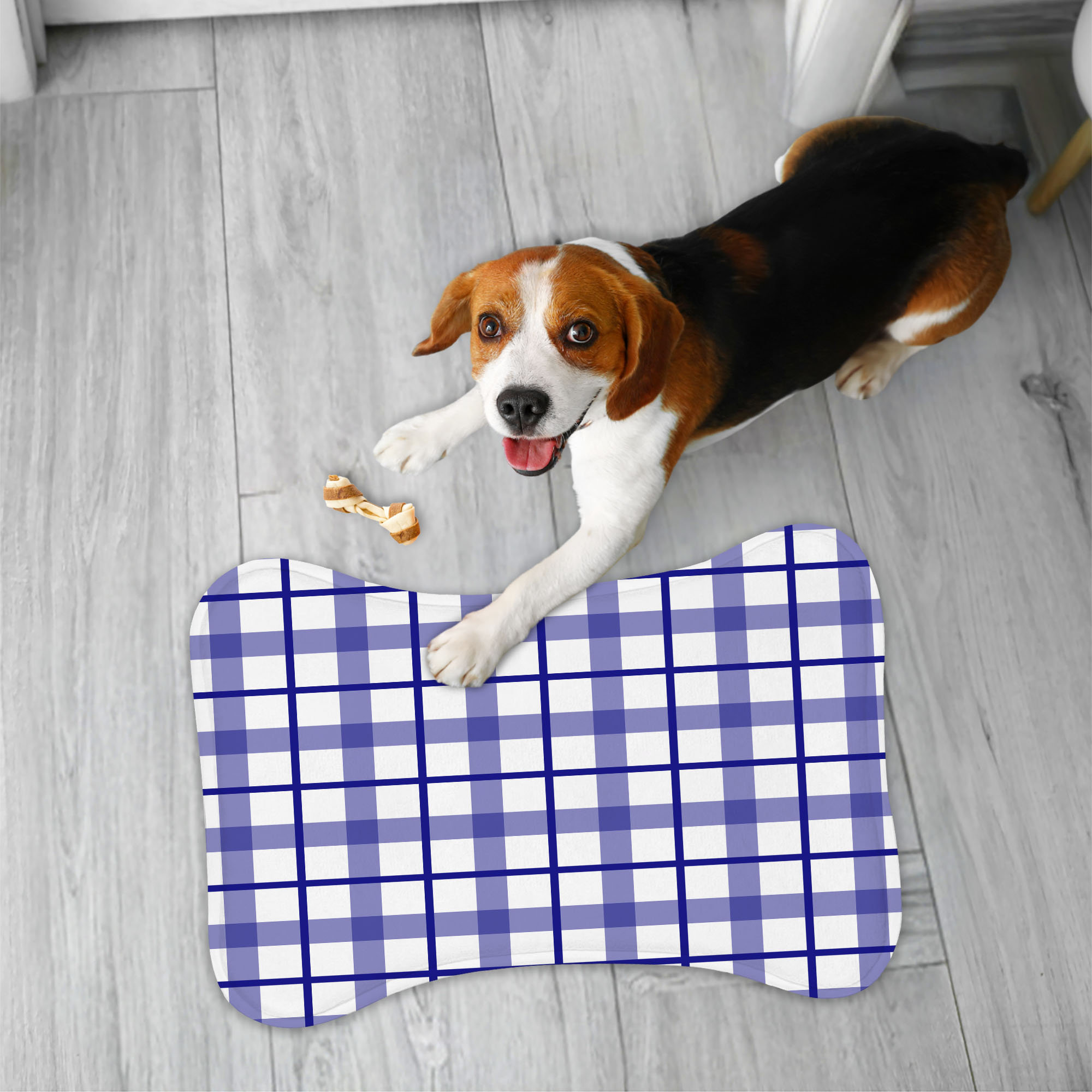 MentionedYou Navy White Checks - 1 Piece Bone Shape Feeding Mat | Wayfair