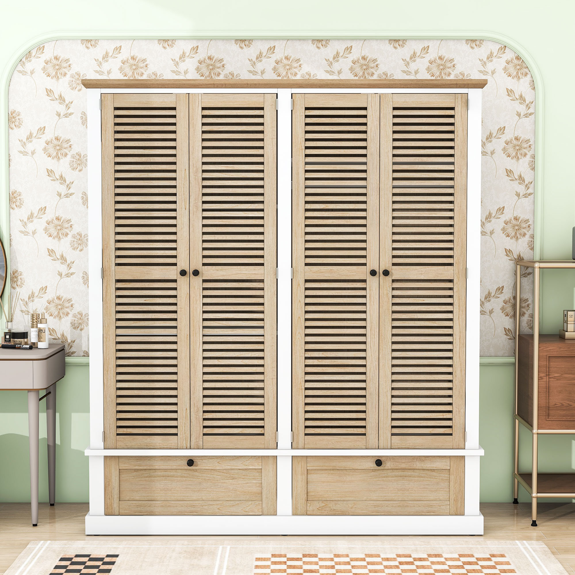 Lark Manor™ Wood 4-Door Shutter Wardrobe with Hanging Rails and 2 ...