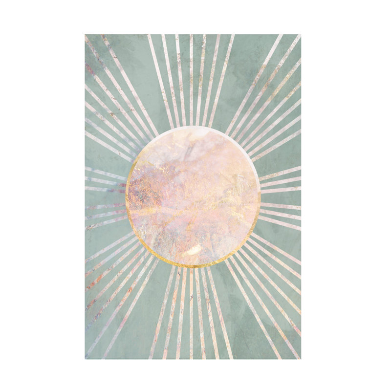 Ebern Designs Sarah Manovski Sage Green Boho Sun Rays Canvas Art | Wayfair