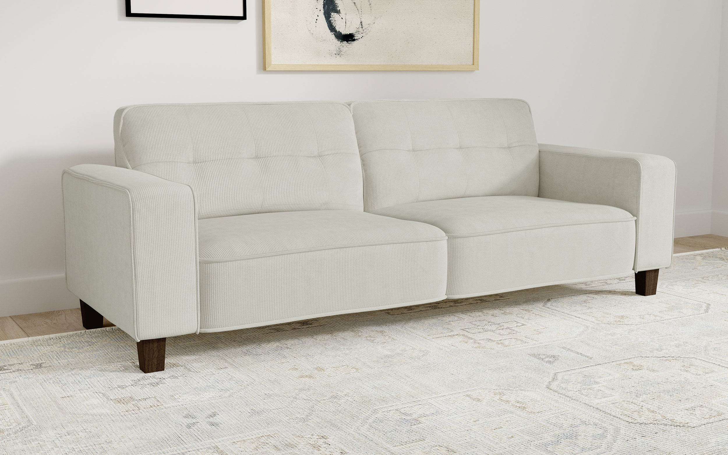 Benjara Dero Sofa, 81 Inch Wide, Modern Wide Track Arms, Faux Corduroy ...