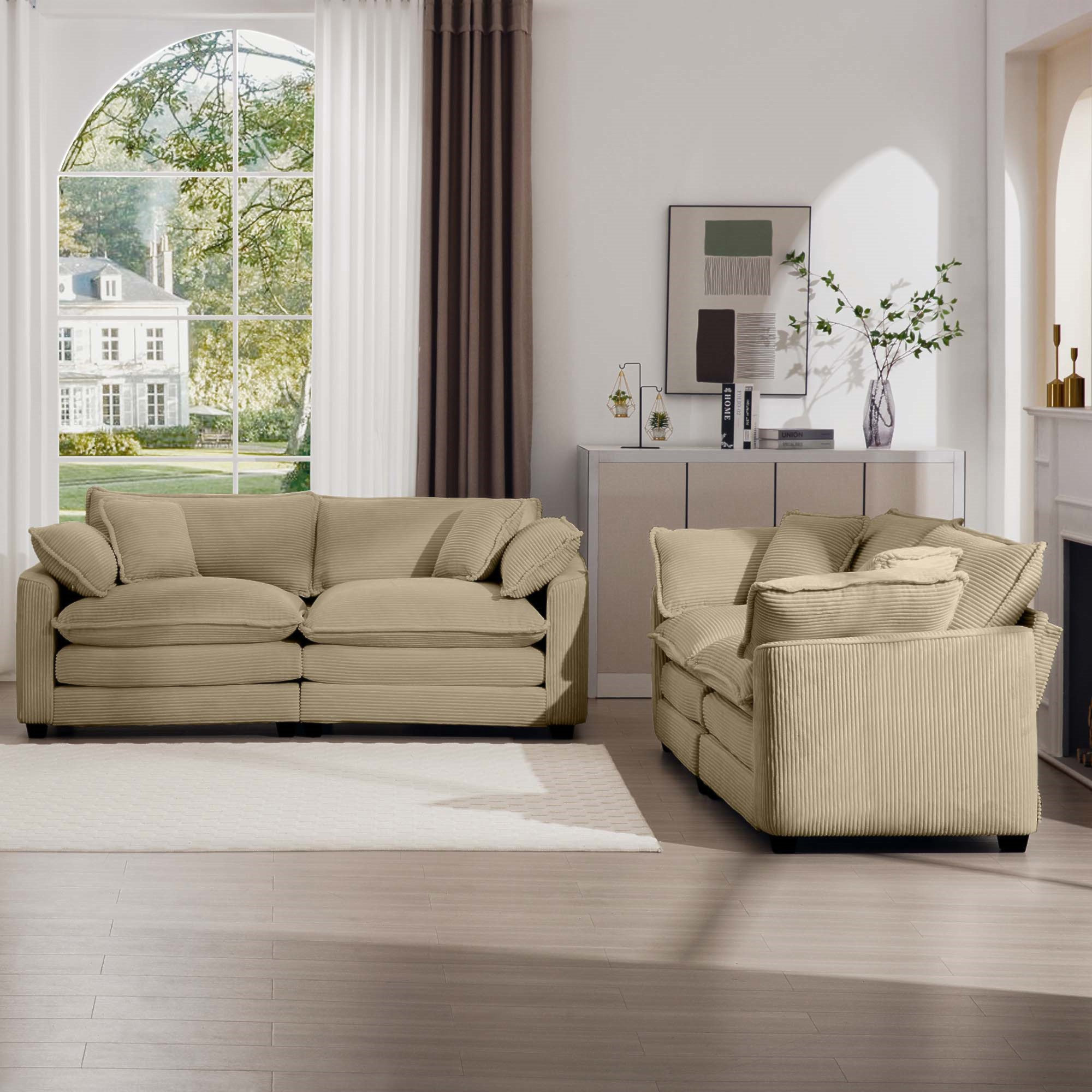 Latitude Run® Modern Fabric Living Room Sofa Two Piece Set, Two 2 ...