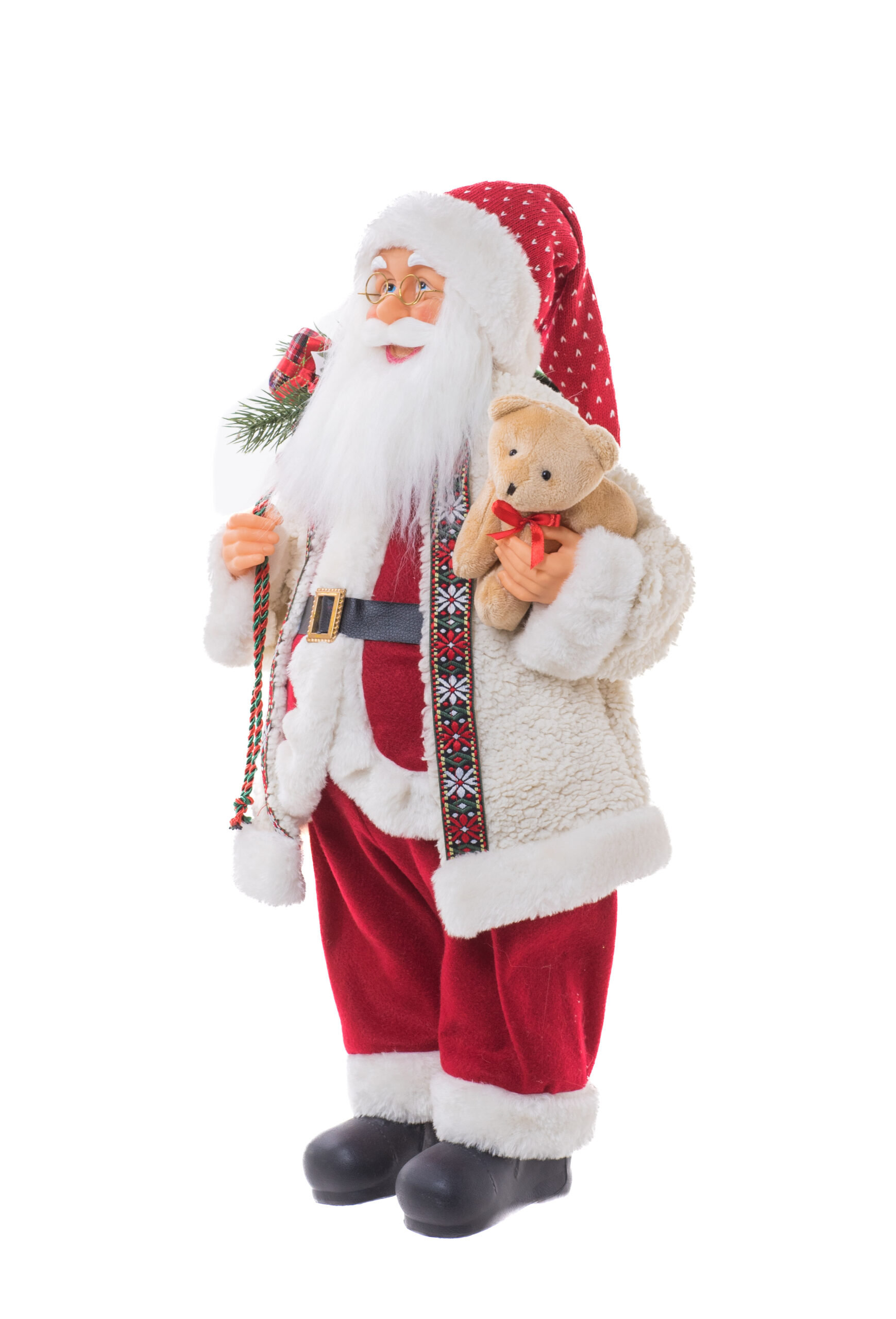 The Holiday Aisle® White/Red Fabric Standing Smiling Santa holding ...