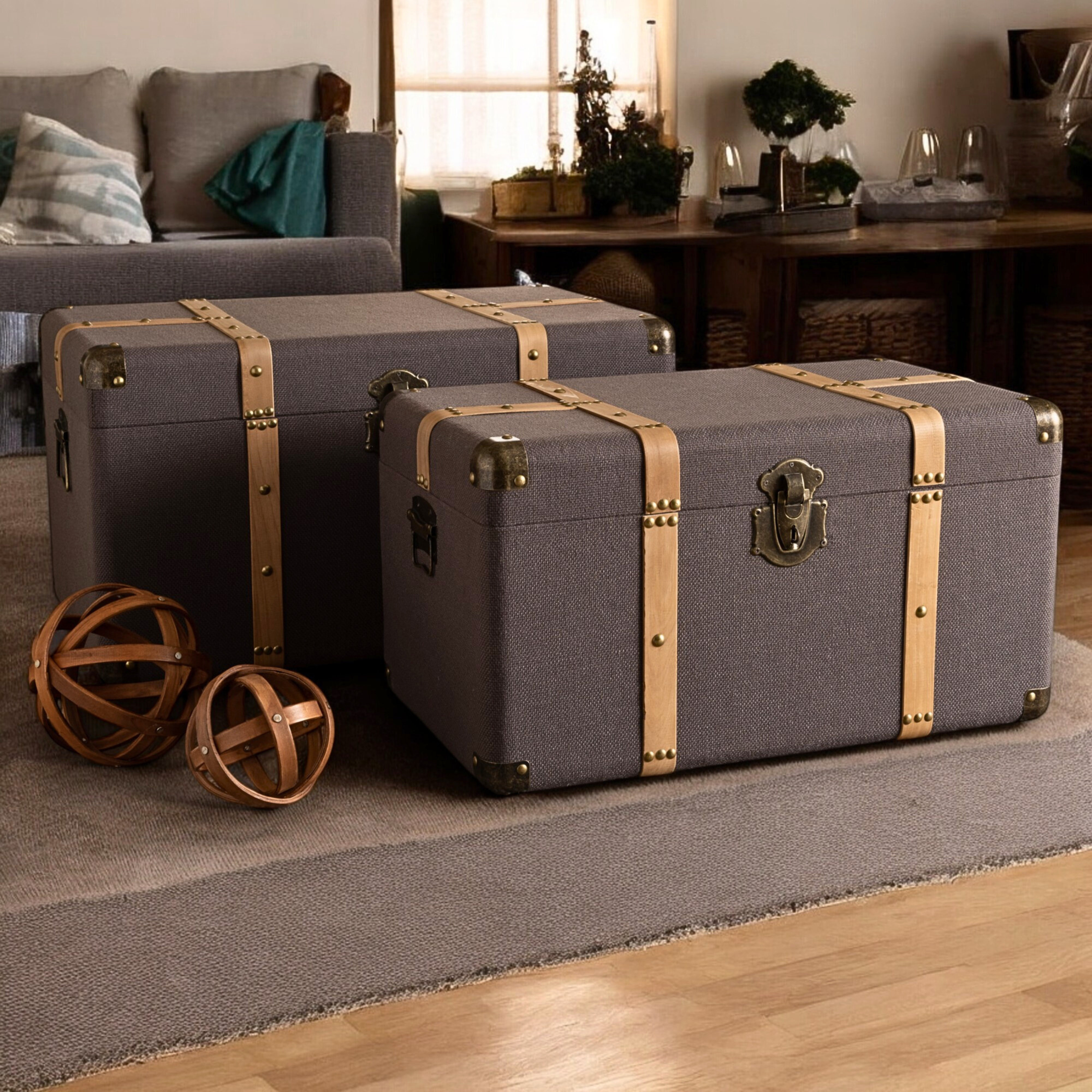 Lark Manor™ Brighton 2-Piece Storage Trunk Set in Dark Brown Fabric and ...