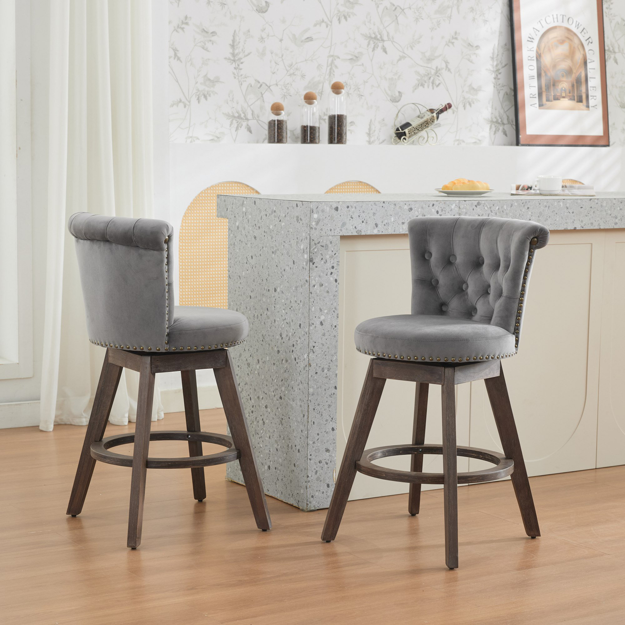Echo Voyage 26" Counter Height Bar Stools Set of 2, 360° Swivel Stools ...
