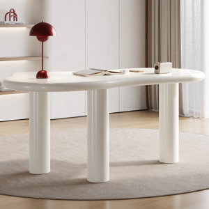 Ivy Bronx 65.98" Irregular Dining Table Modern Cream White Indoor ...