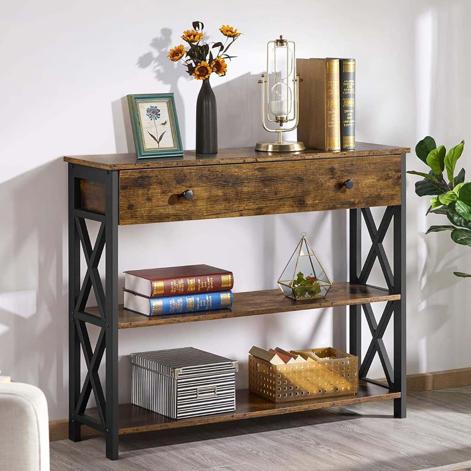 17 Stories Control Table With Drawers, With 3-Level Storage Shelves ...