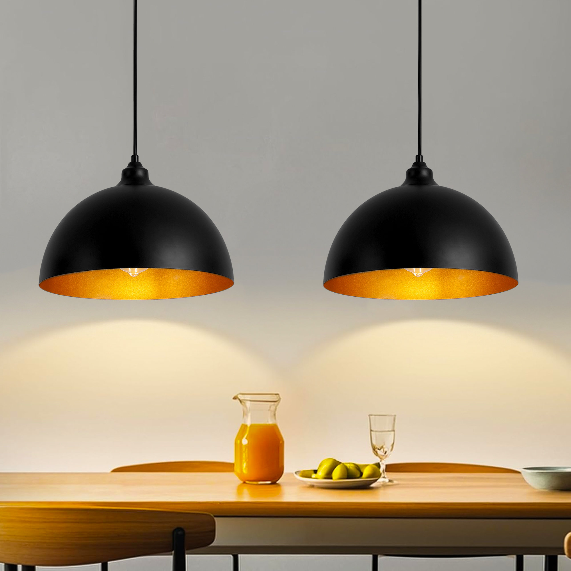 17 Stories Menchaca 2 - Light 11.8'' Black Metal Dome Single Pendant ...