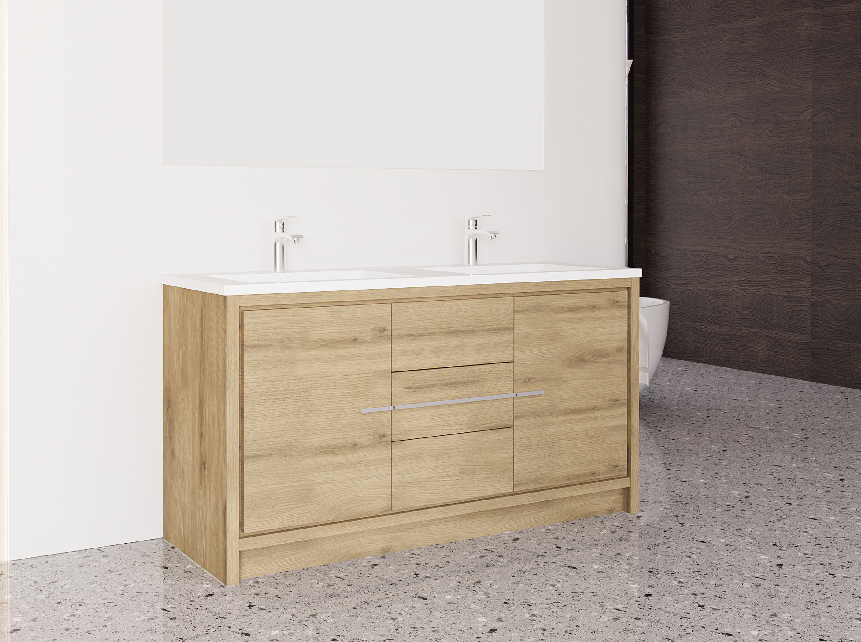 Union Rustic Allier 60" Natural Oak Double Sink Vanity With A ...