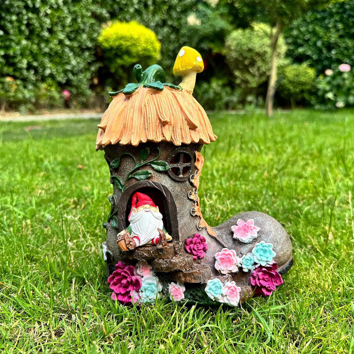 Trinx Solar Garden Statues Fairy Boot House With A Bearded Red Hat ...