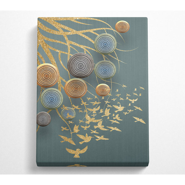 Latitude Vive Gold Flying Birds With Circles - No Frame Print on Canvas ...