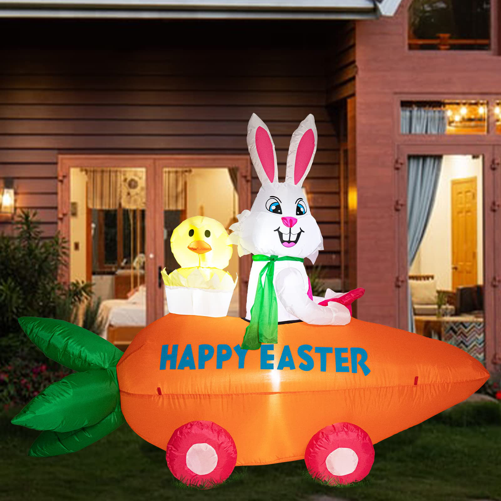 The Holiday Aisle® Blow up Happy Bunny and Cute Chick Riding Carrot Car ...