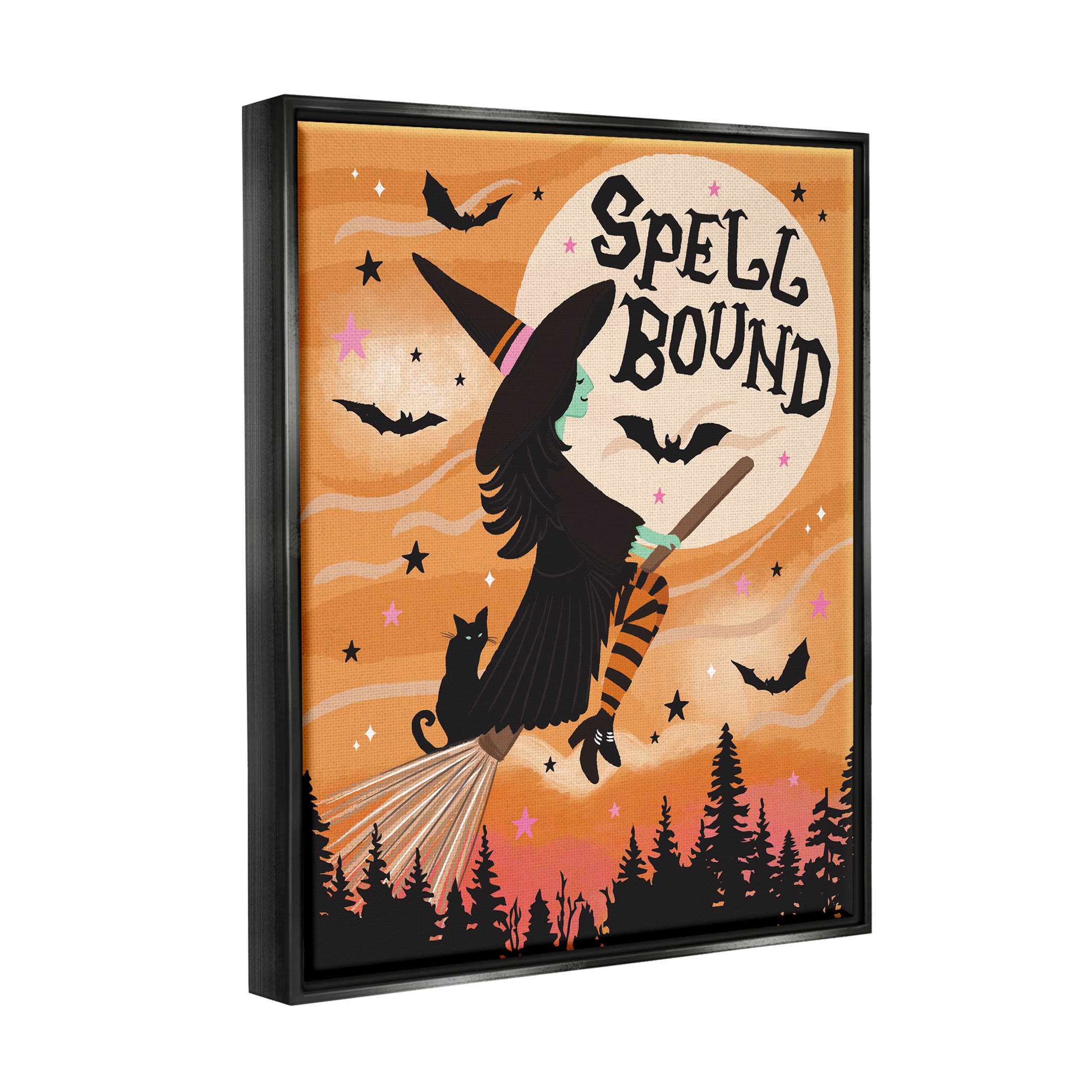 The Holiday Aisle® Spell Bound Witch Flying Moonlit Sky - Floater Frame ...