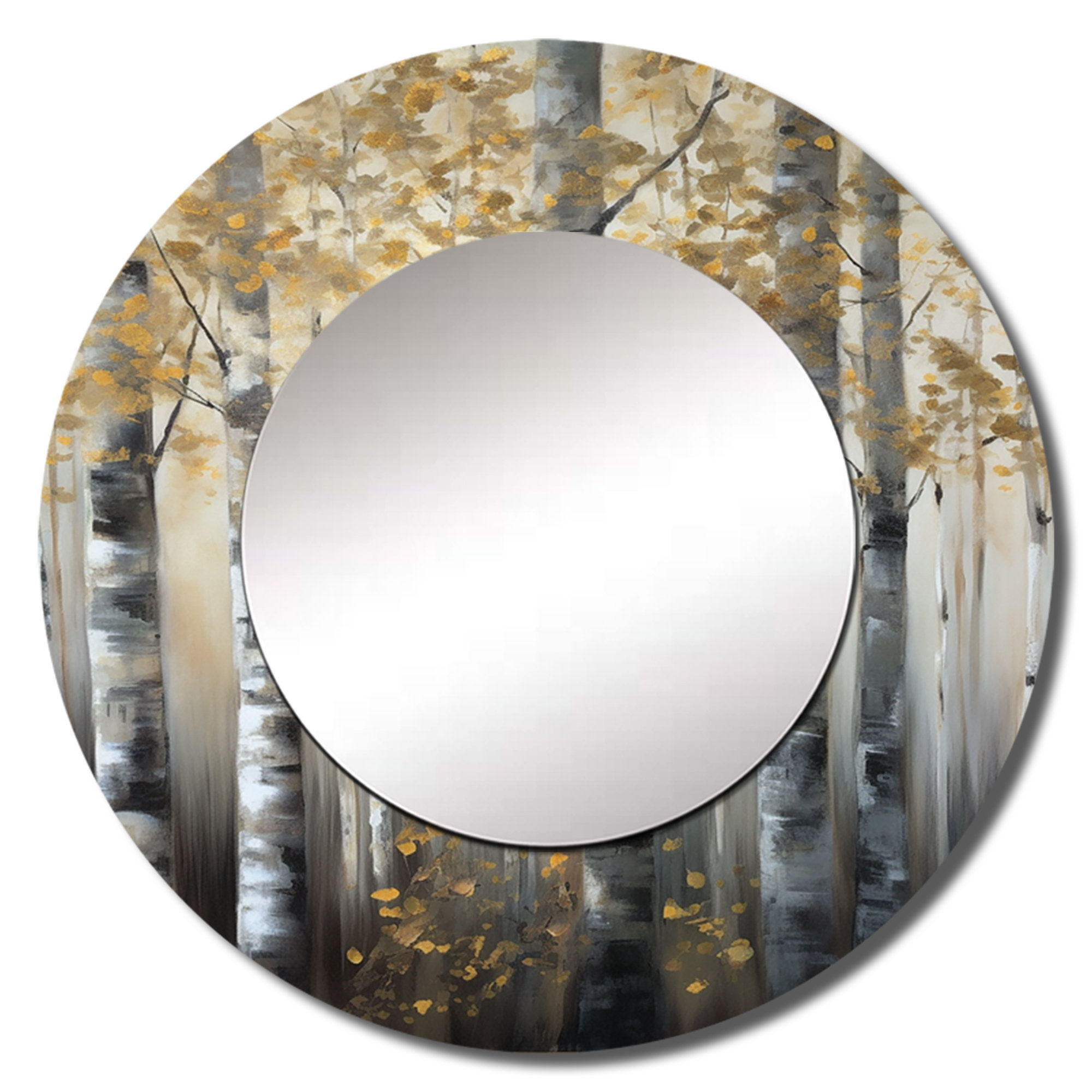 East Urban Home Birch Tree Forest Wonderland V - Forest Round Mirror ...