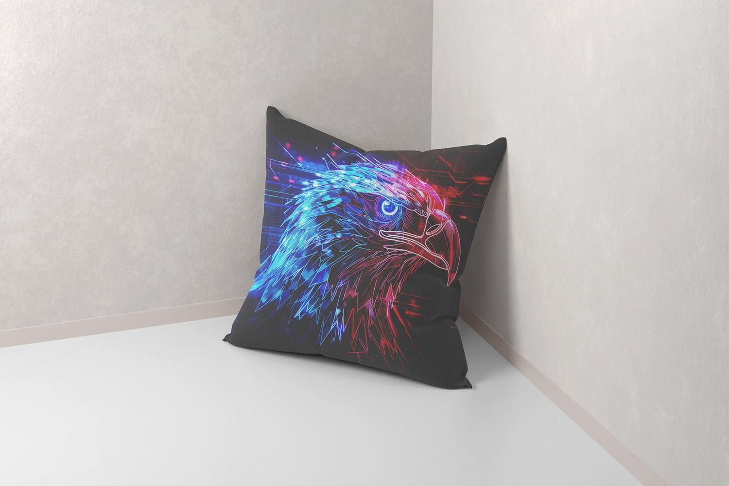 Togio Home Cyber Eagle Pillow Cover, Futuristic Neon Bird Art in Blue ...
