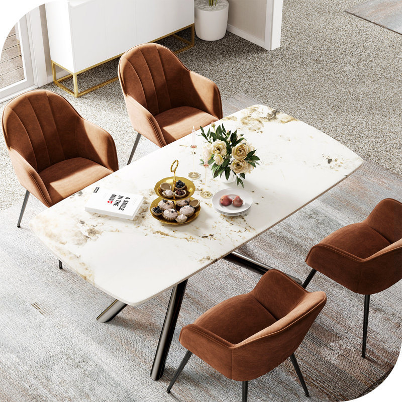 Wrought Studio™ Iaisha 63" Marble Sintered Stone Dining Table Luxury ...