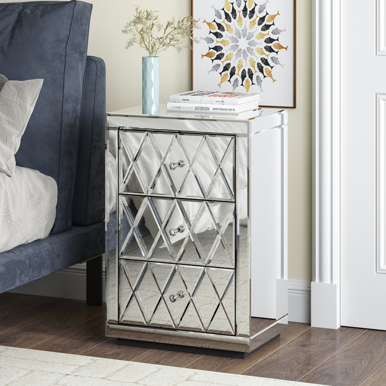 Fairmont Park Malo Diamonds Mirrored Top Glass Nightstand | Wayfair.co.uk