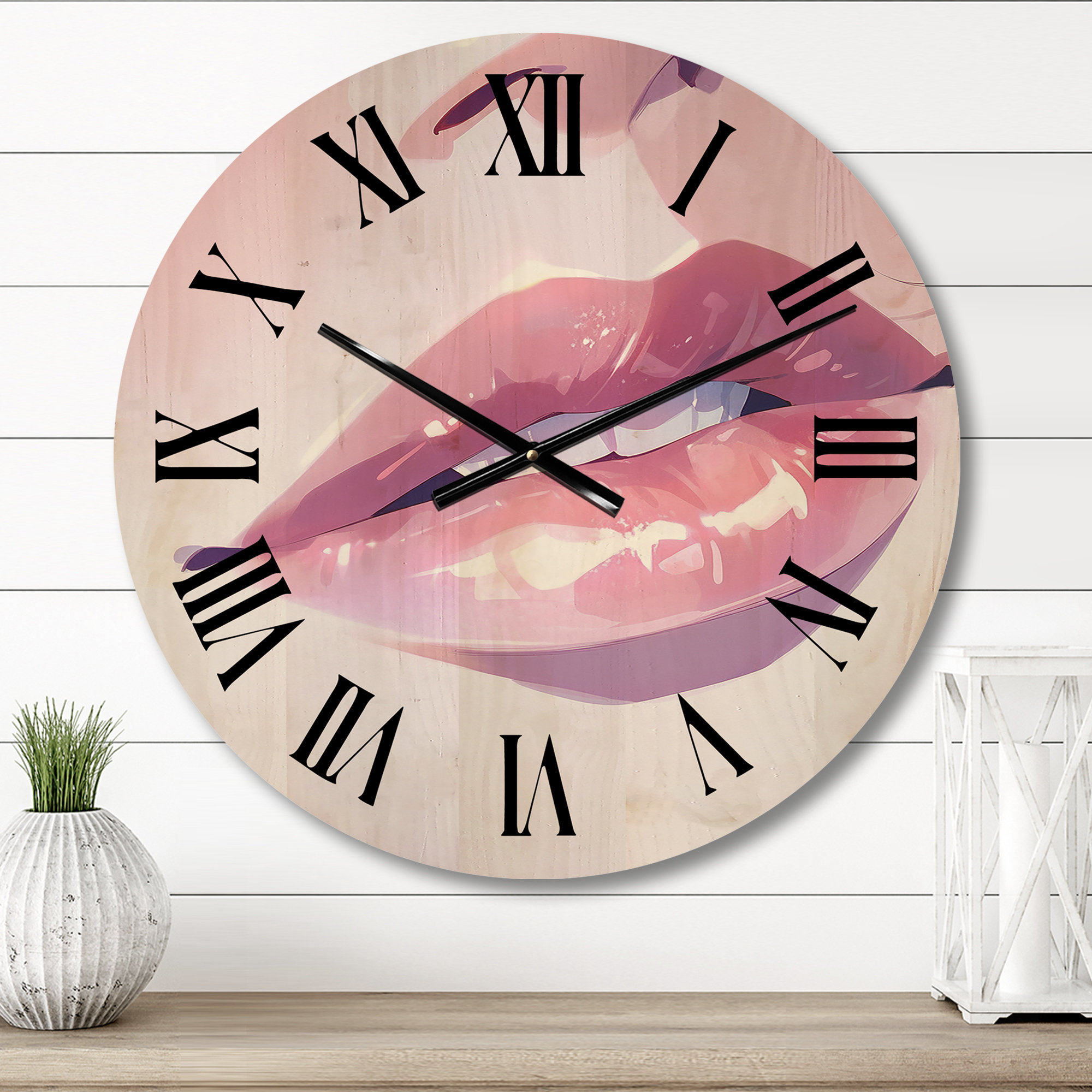 East Urban Home Pink Pastel Pout Lips I - Fashion Woman Oversized Wood ...