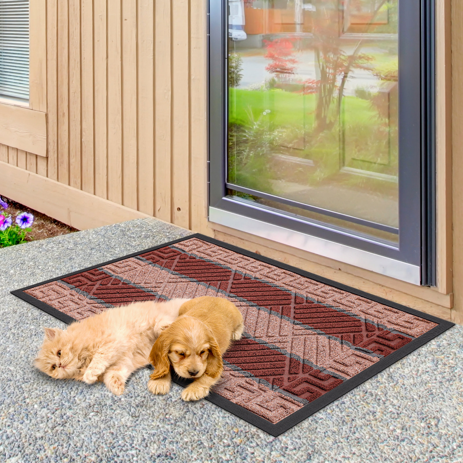 Ebern Designs Dujka Geometric Heavy Duty Outdoor Door Mats Non Slip ...