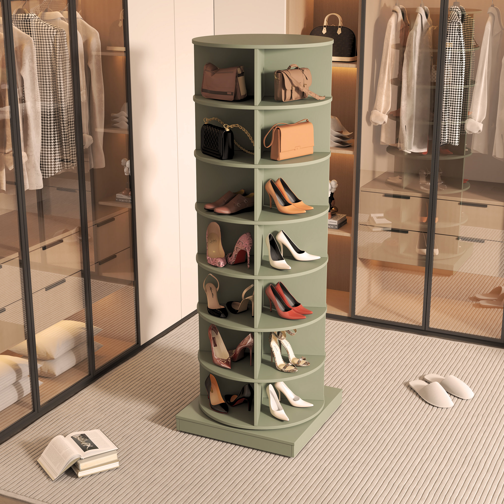 LIYU Green 360 Rotating shoe cabinet 7 layers | Wayfair