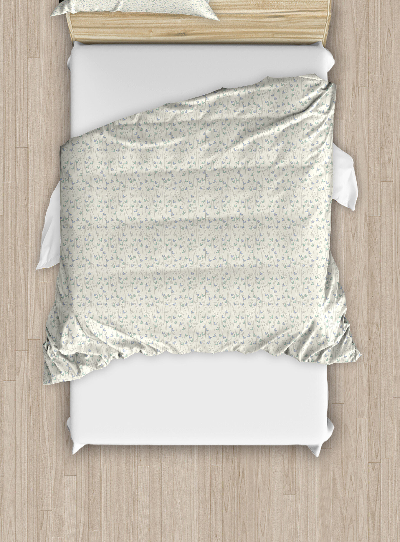 Ambesonne Ivory and Blue Duvet Cover Set, Feminine Botany, Twin, Pale ...