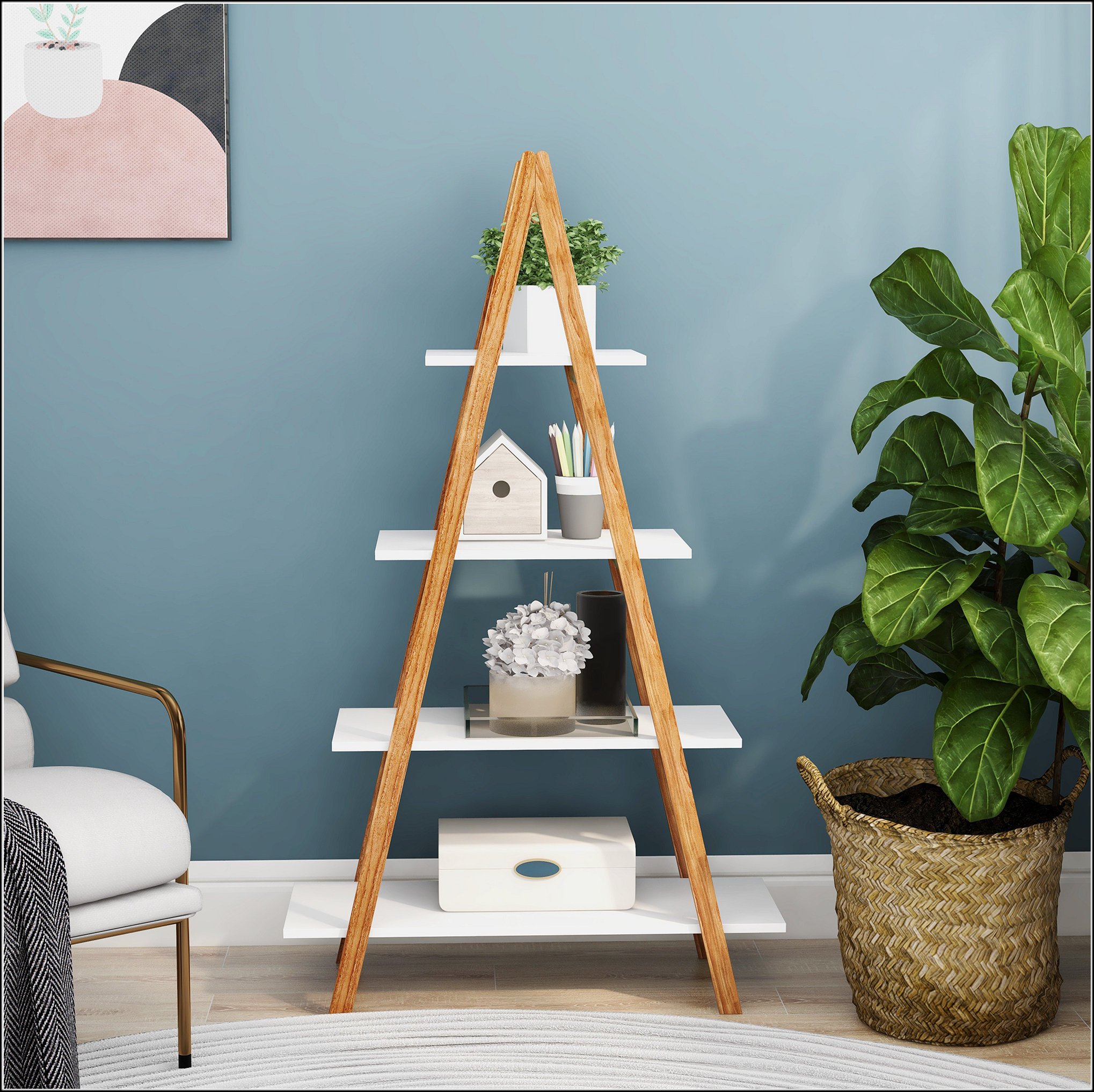Ebern Designs Solid bamboo wood oxford “A”frame ladder display ...