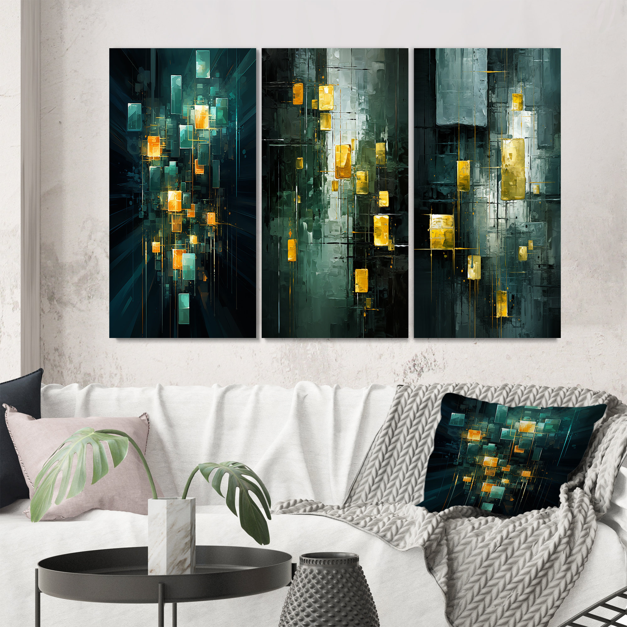 Latitude Run® Illumination Of Desire Cubist Turquoise Gold - Abstract ...