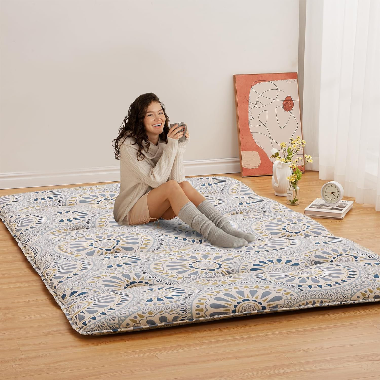 babevy Floral Pattern Japanese Futon Mattress | Wayfair