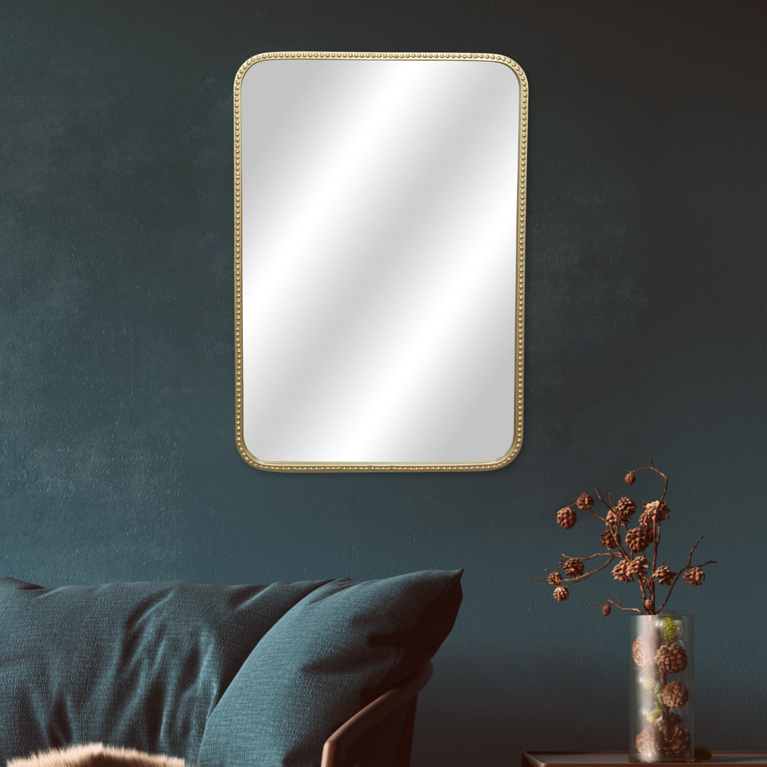 Mercer41 Nuvelle Rectangular Gold Metal Framed Wall Mirror | Studded ...