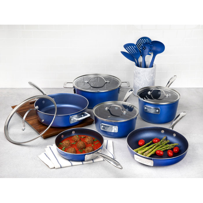 Granitestone Blue 15 Piece Stackmaster Nonstick Cookware Set with Glass ...
