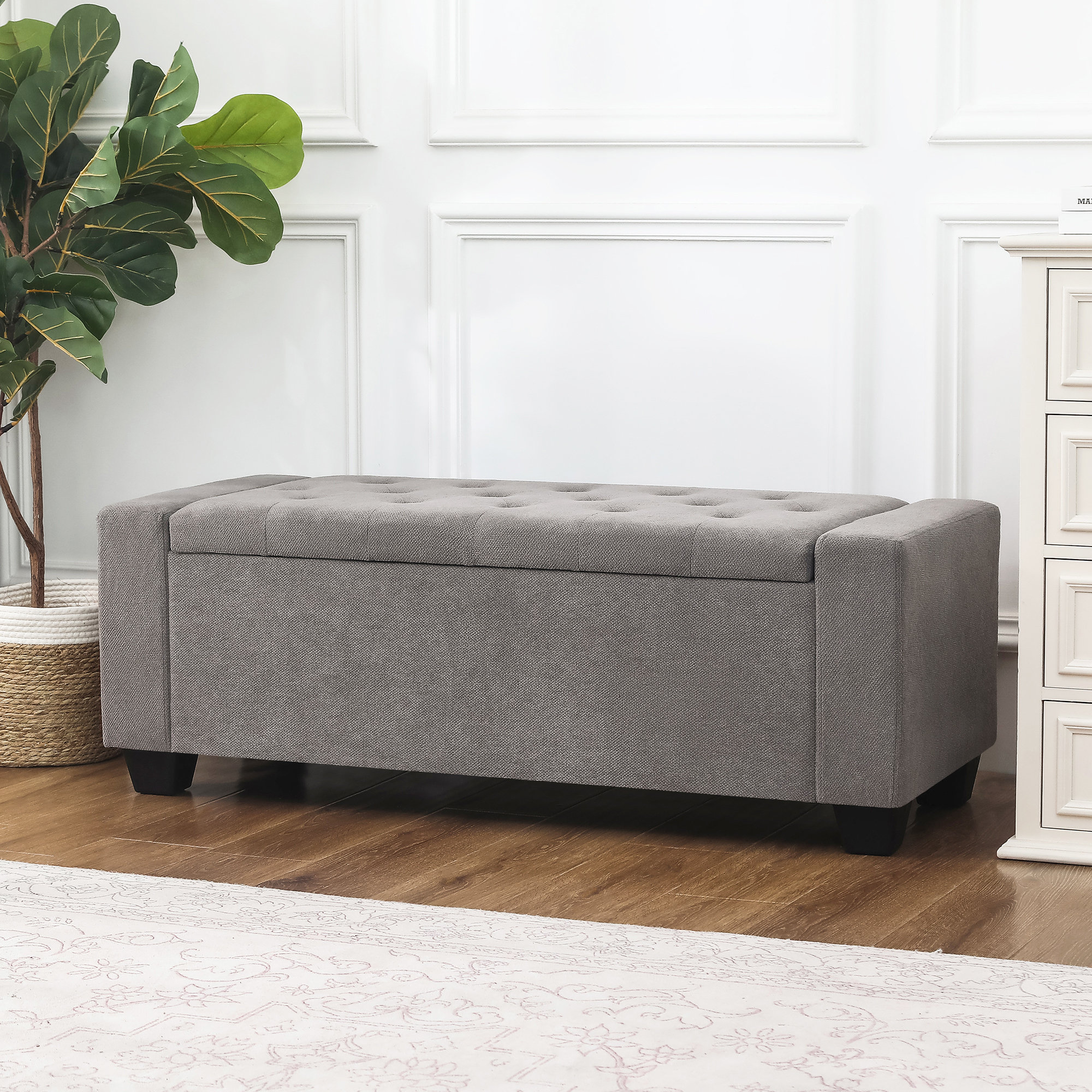 Adeco Trading 48 Inches Upholstered Storage Ottoman Bench & Reviews ...