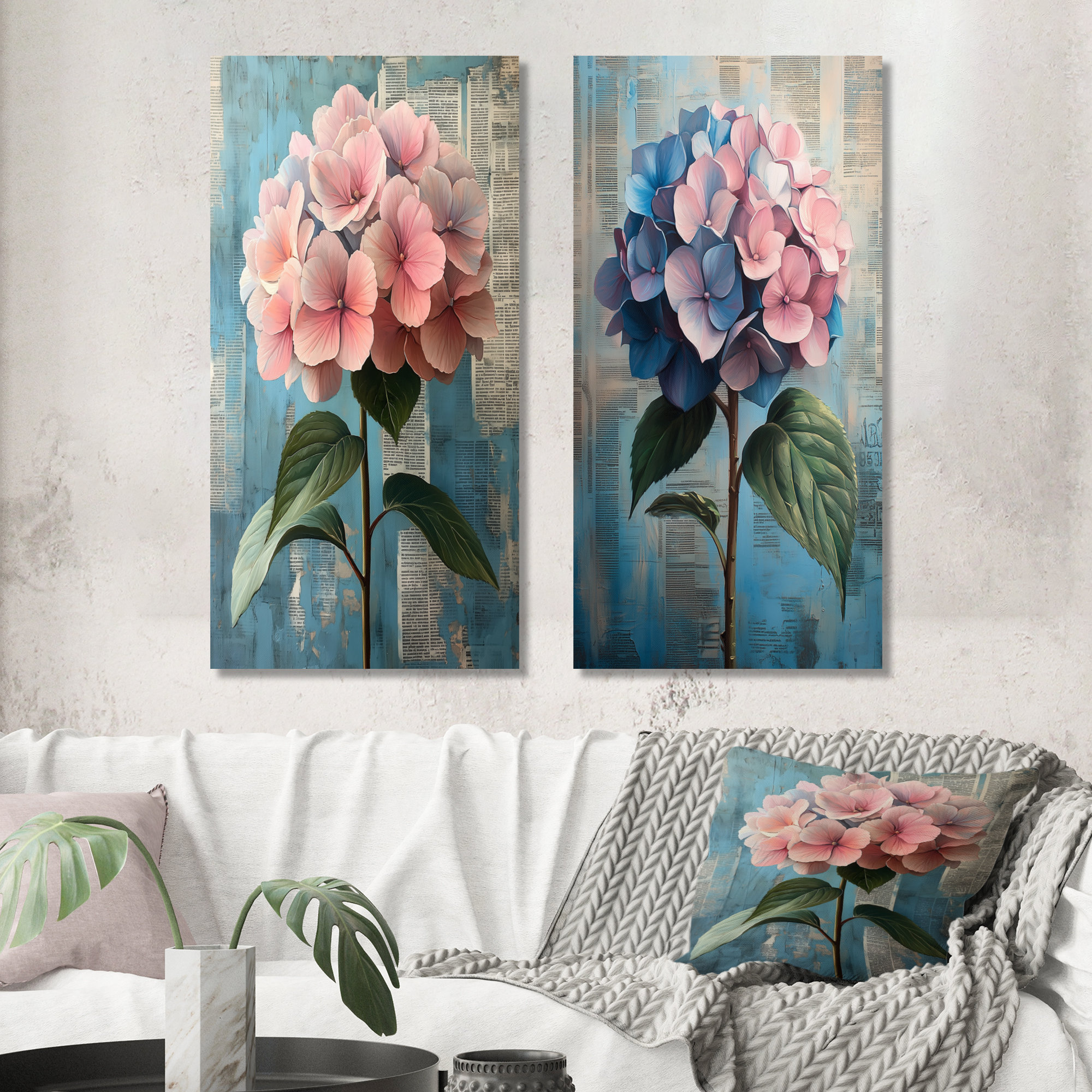 Lark Manor™ Pink Big Bloom Hydrangea I - Hydrangea Wall Art 2 Pieces ...