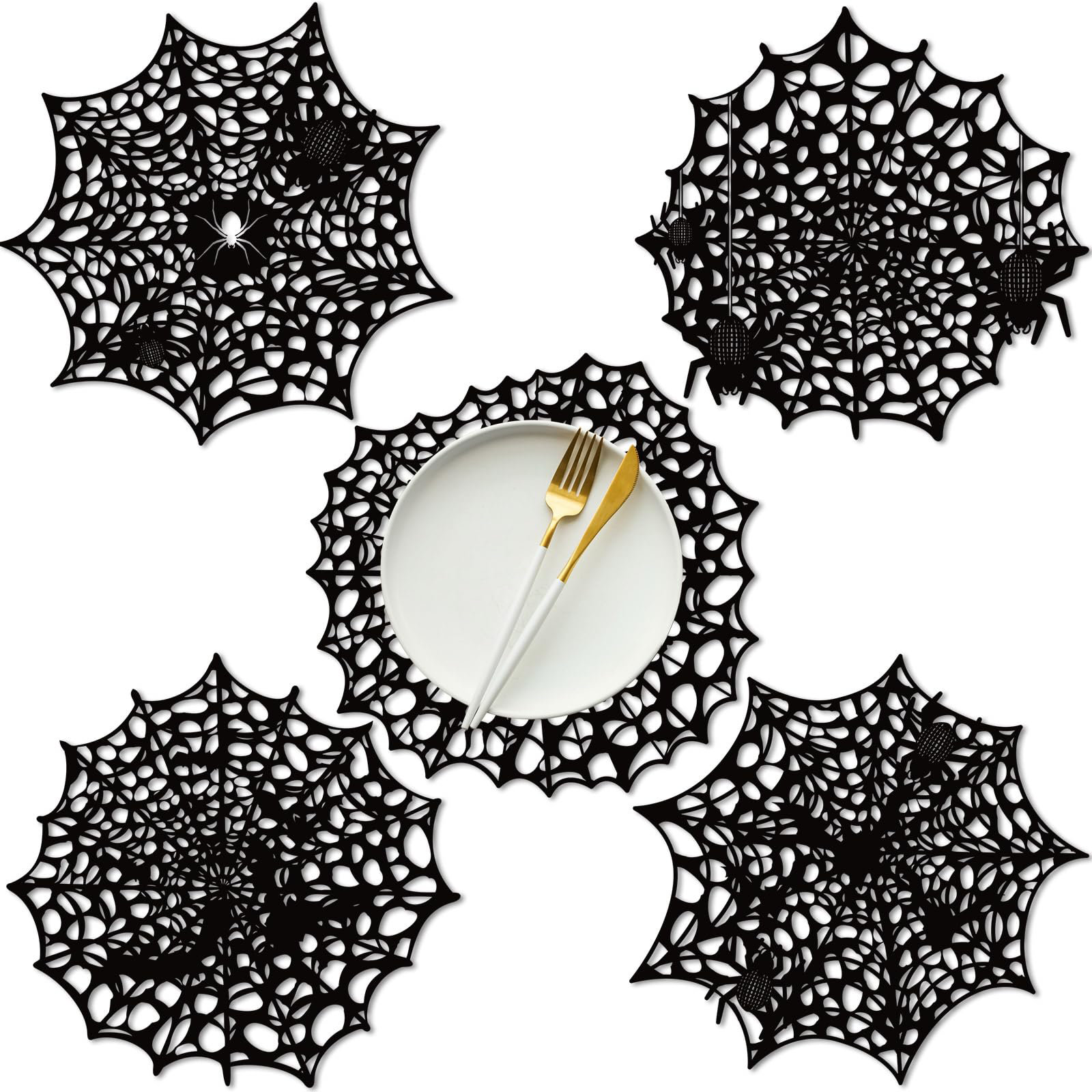 FEIYAN 50 Pcs Halloween Spider Web Placemats 13" Black Spiderweb ...