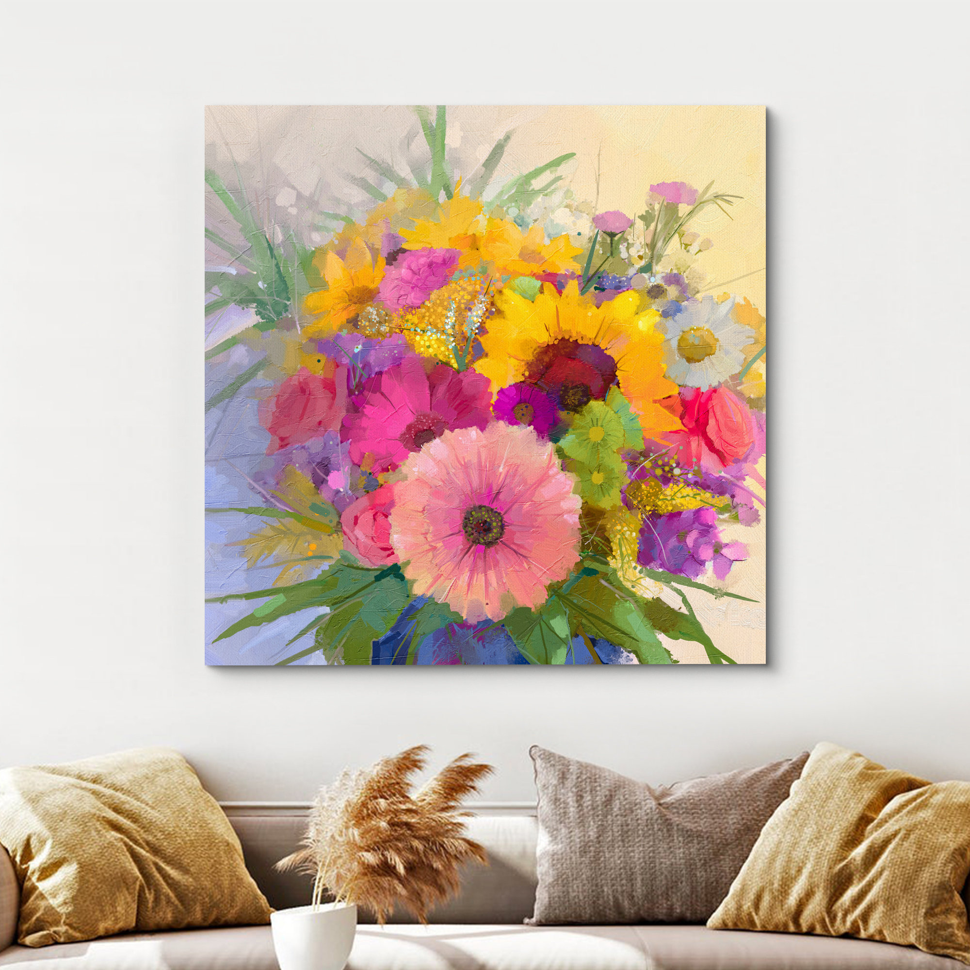 IDEA4WALL Flower Blossom Vibrant Watercolor Flower Bouquet Still Life ...