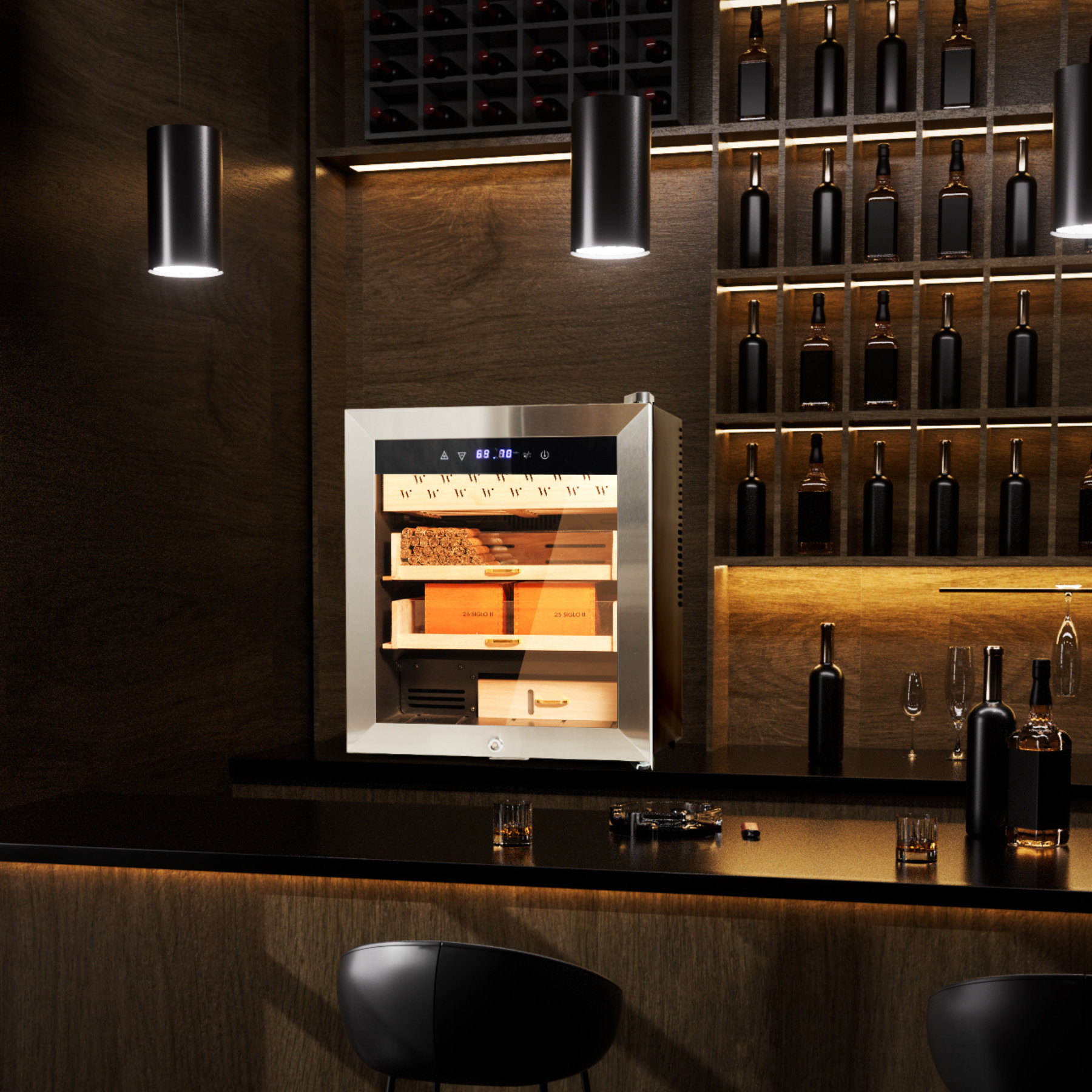 Woodronic Electric Cigar Humidor for 300 Cigars with Temperature and ...