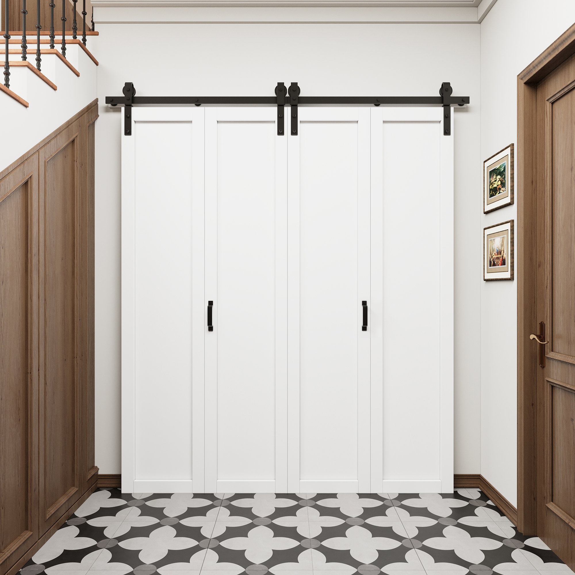 Win Stellar Barn Door 84-In Height White Plank Wood Bifold Sliding Barn ...