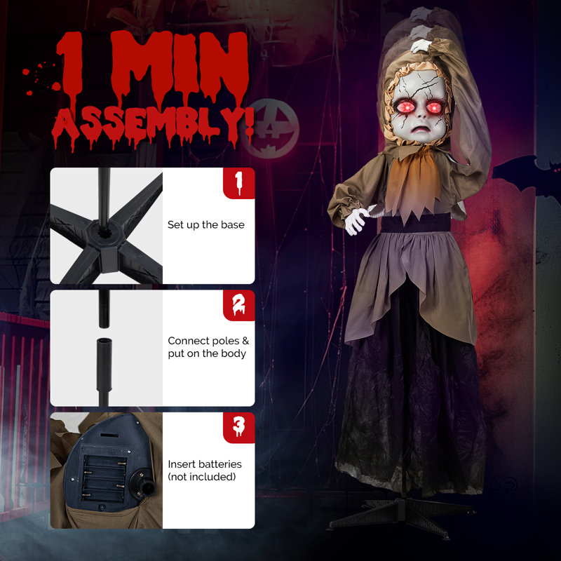 The Holiday Aisle® 5.3Ft Animatronic Creepy Doll Halloween Decoration ...