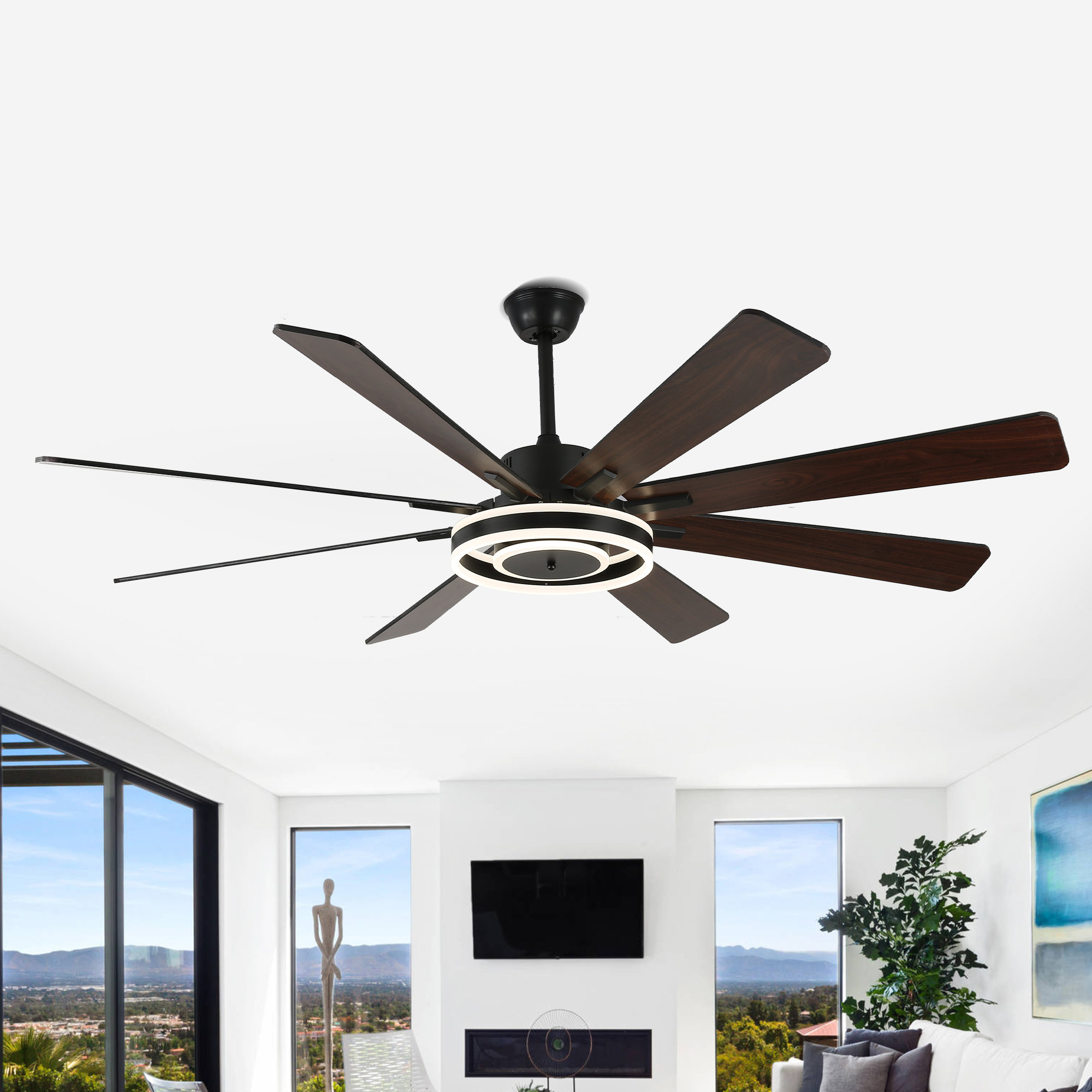 Ivy Bronx 72 Inch Reversible 8-Blade Ceiling Fan With LED Lights ...