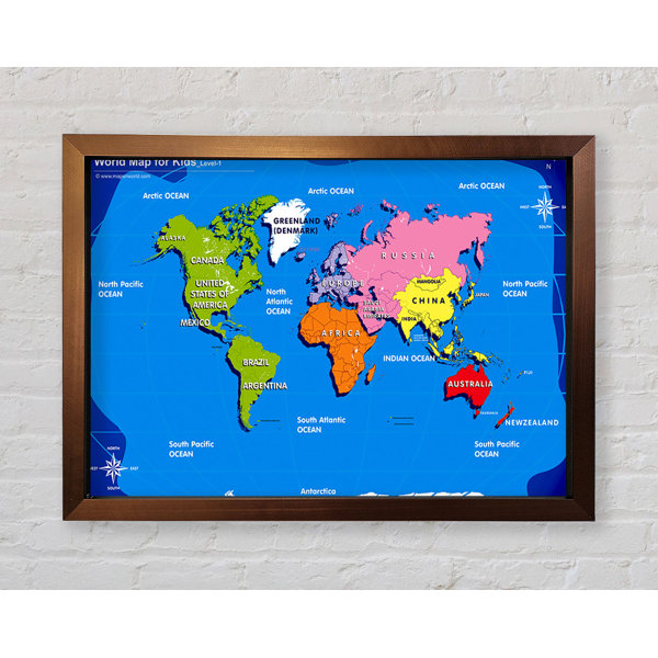 Bright Star World Map For Kids - Single Picture Frame Print | Wayfair.co.uk