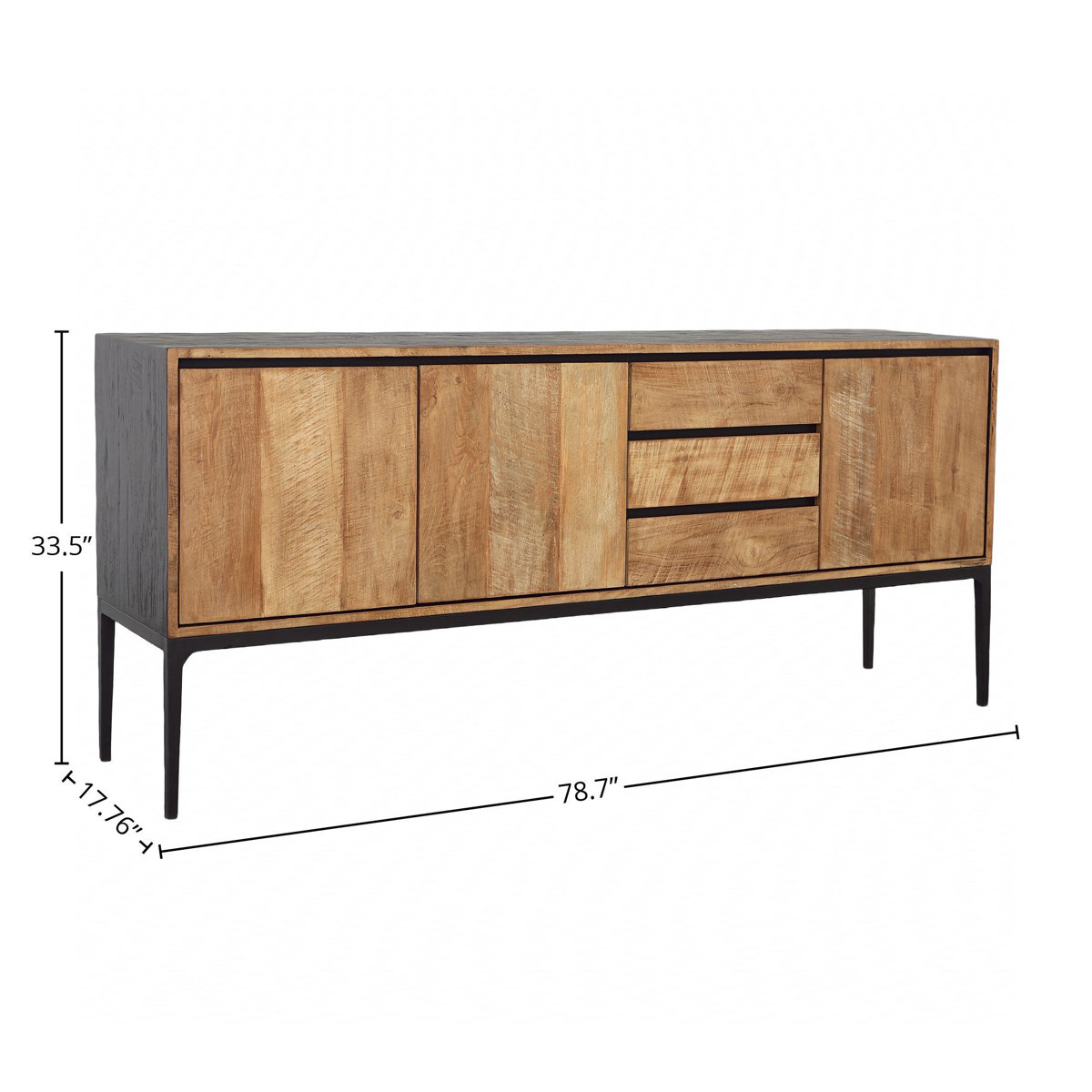 Dovetail Furniture Cabot 78" Wide 3-Drawer Teak Wood Sideboard, Natural ...