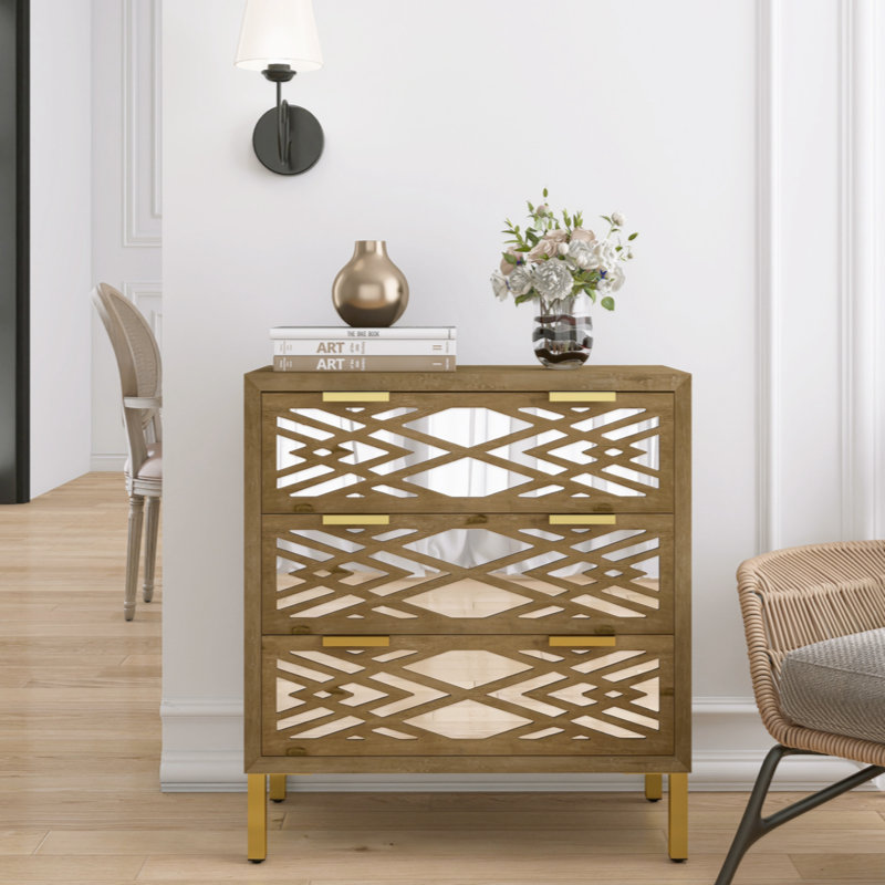 Mercer41 Jhasmine 3 - Drawer Mirrored Accent Chest | Wayfair