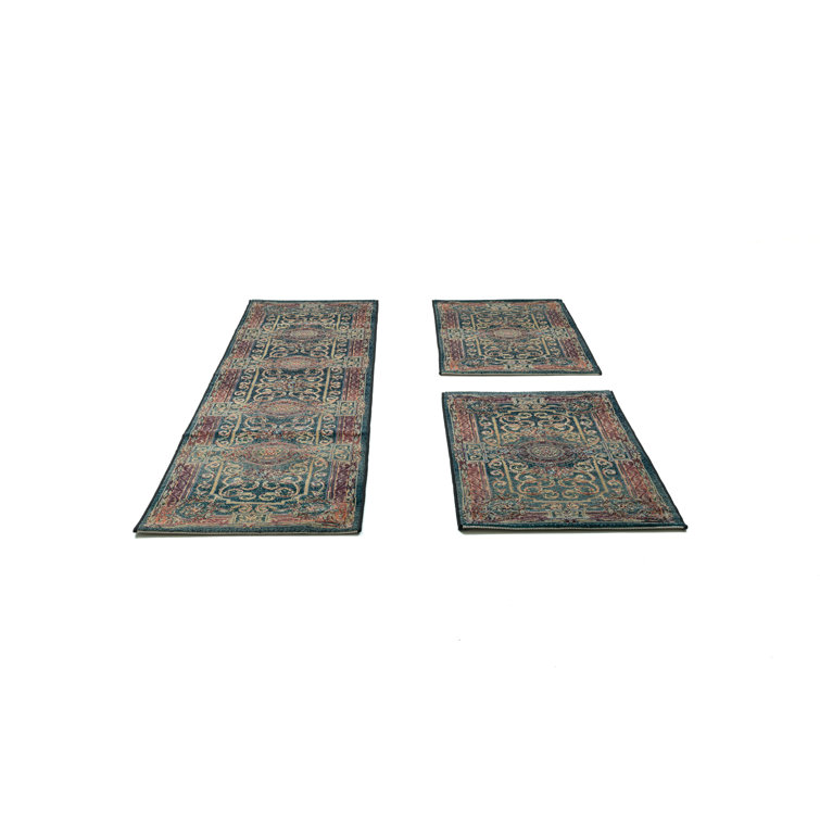 Theko Bed surround, bedside rug, Gabiro rug in dark green/red/beige ...