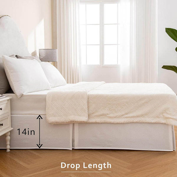 Textiles Hub Pleated Waffle Weave Bed Skirt, Tailored Dust Ruffle Easy ...