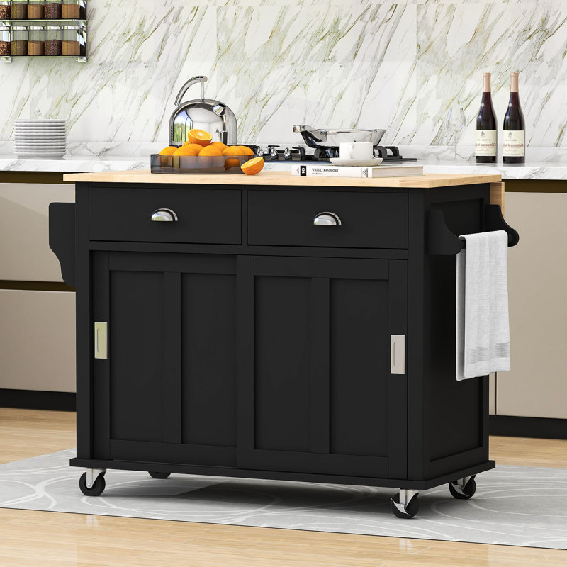 Red Barrel Studio® Yocelin Kitchen Cart with Drop-Leaf Countertop ...