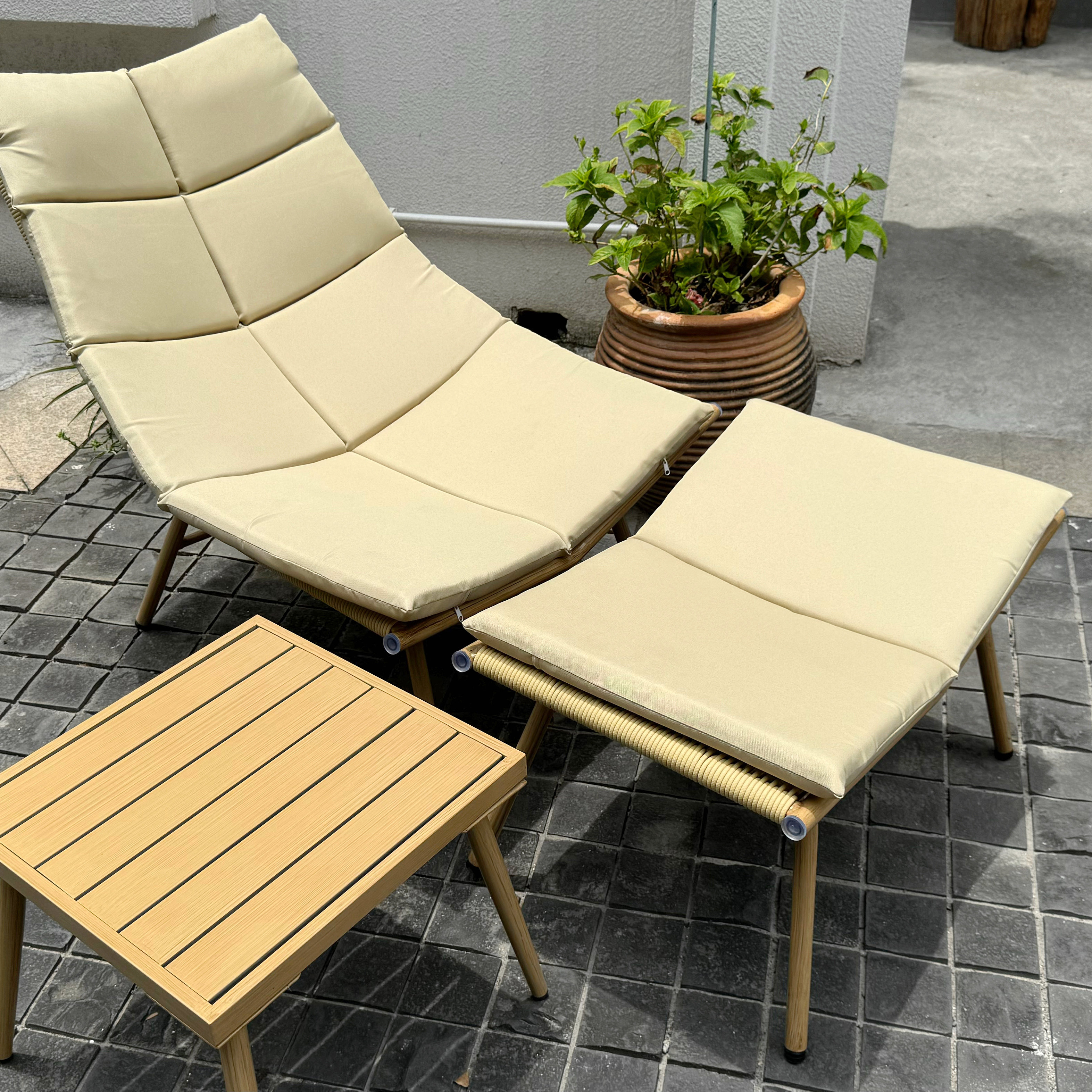 Ebern Designs Chaise Lounge Chair With Table For Outdoor Indoor Wood ...