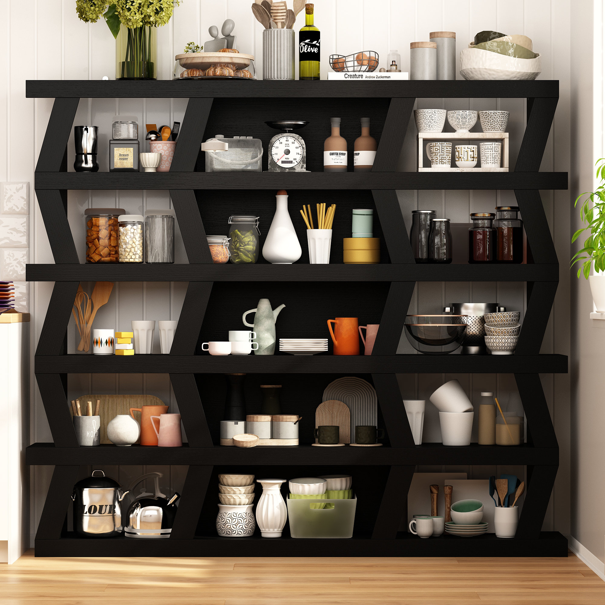 Latitude Run® Black Wooden 6-Layer Kitchen Rack | Wayfair